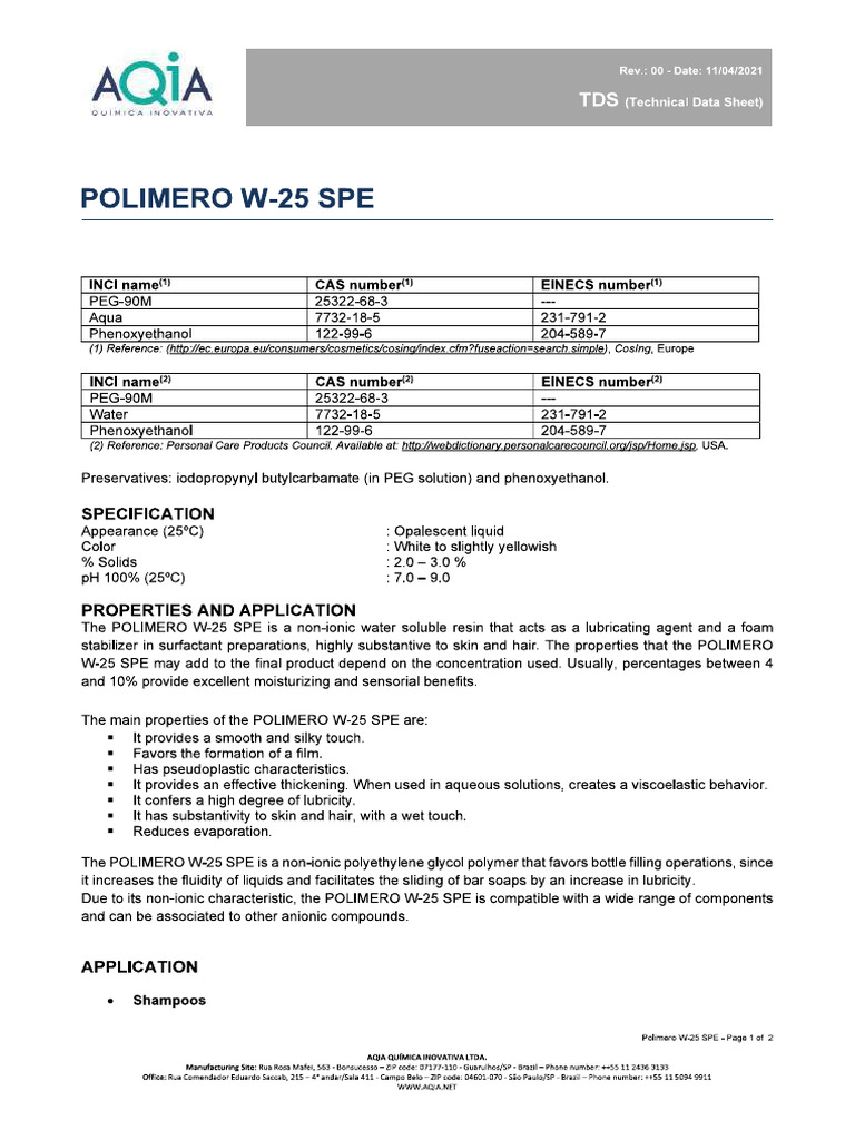 Polimero w - 25 Spe_tds | PDF