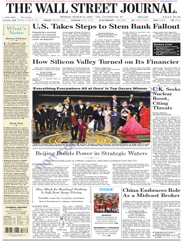 SVB Fallout WSJ - 20230313 | PDF | Banks | Bank Run