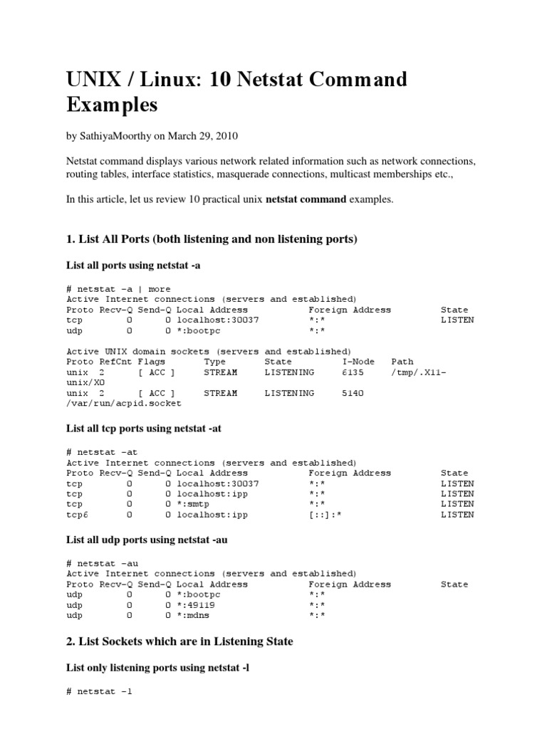 Netstat Unix | PDF | Port (Computer Networking) | Network Socket