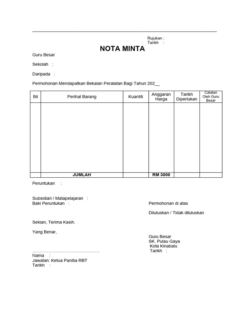 Nota Minta RBT 2024 | PDF