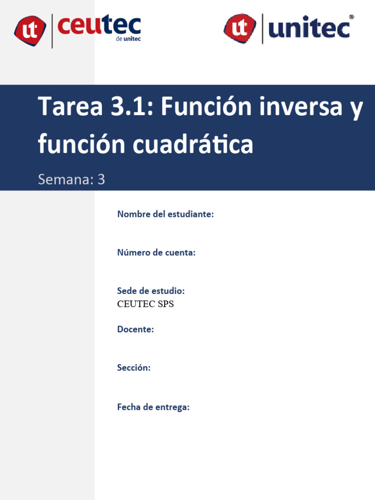 S3 - Tarea 3.1 Función Inversa y Función Cuadrática | PDF