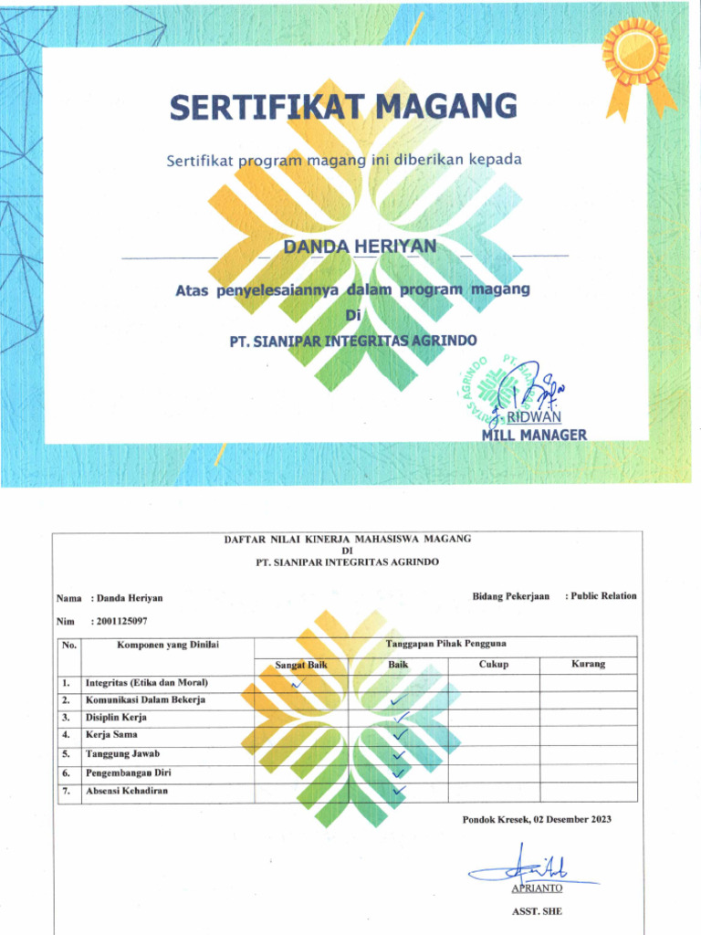 Sertifikat Magang | PDF
