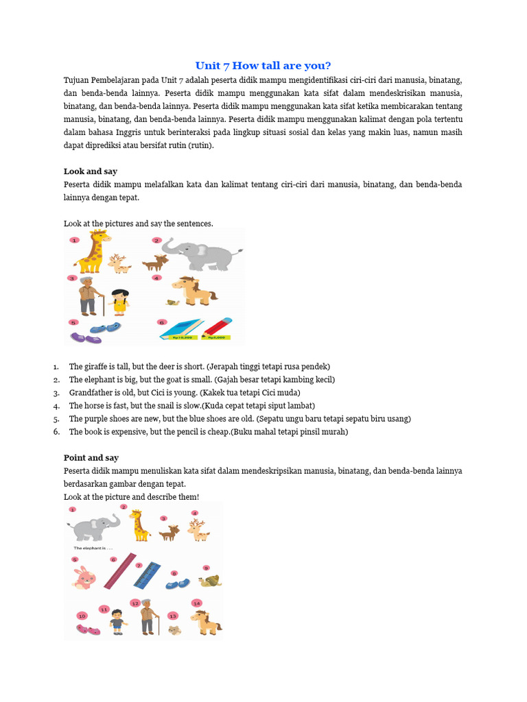 Unit 7 How Tall Are You | PDF