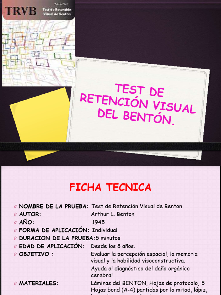 Clase Test de Benton | PDF | Enfermedad de Alzheimer | Psicología cognitiva