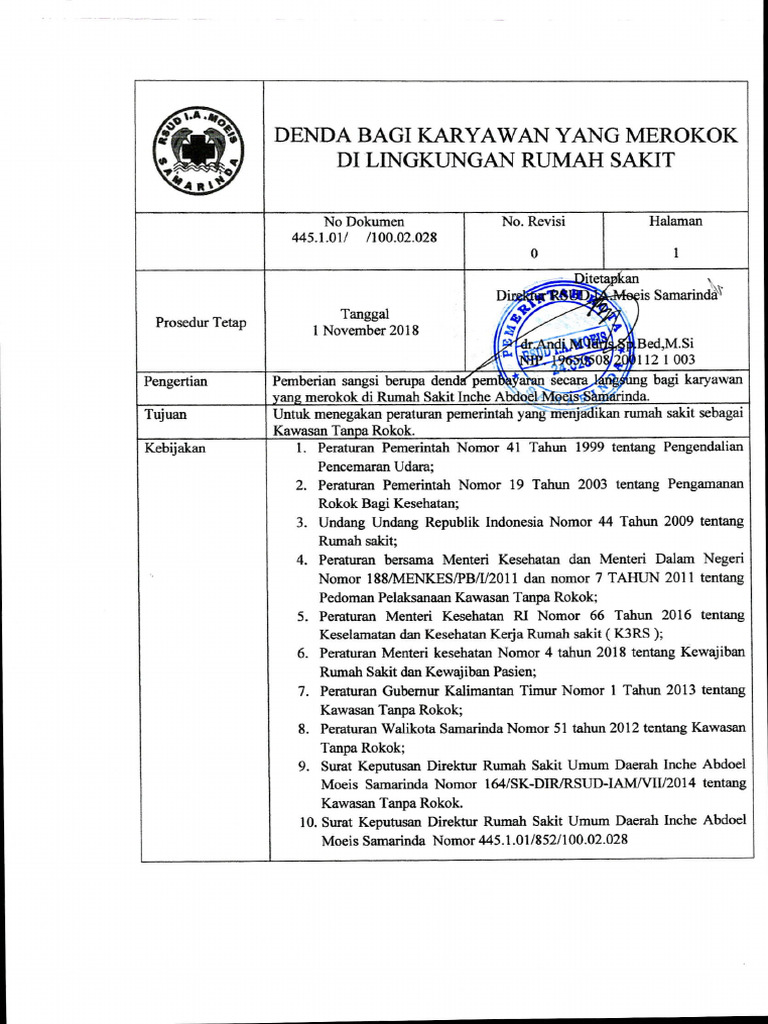 Sop Denda Bagi Karyawan Yang Merokok Di Lingkungan RS | PDF