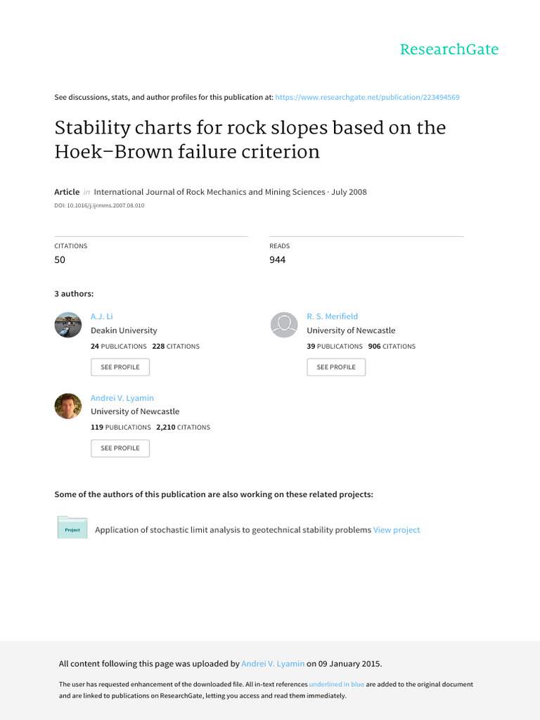 Stability Charts For Rock Slopes by Merifield and Lyamin | Download ...