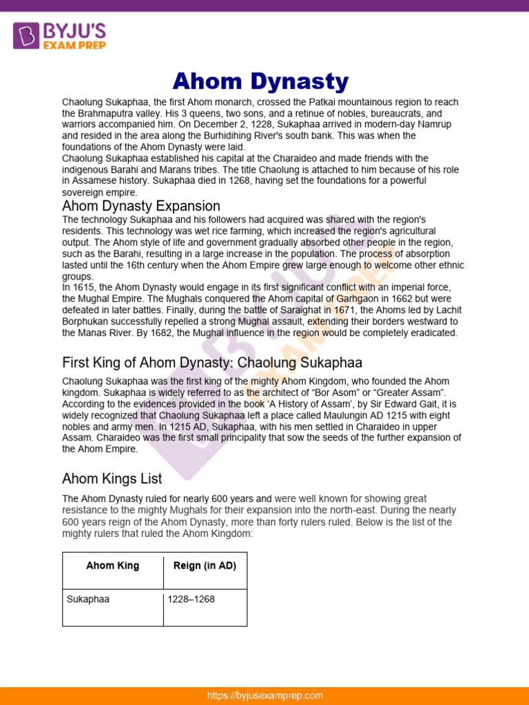 Ahom Dynasty Upsc Notes 33 | PDF