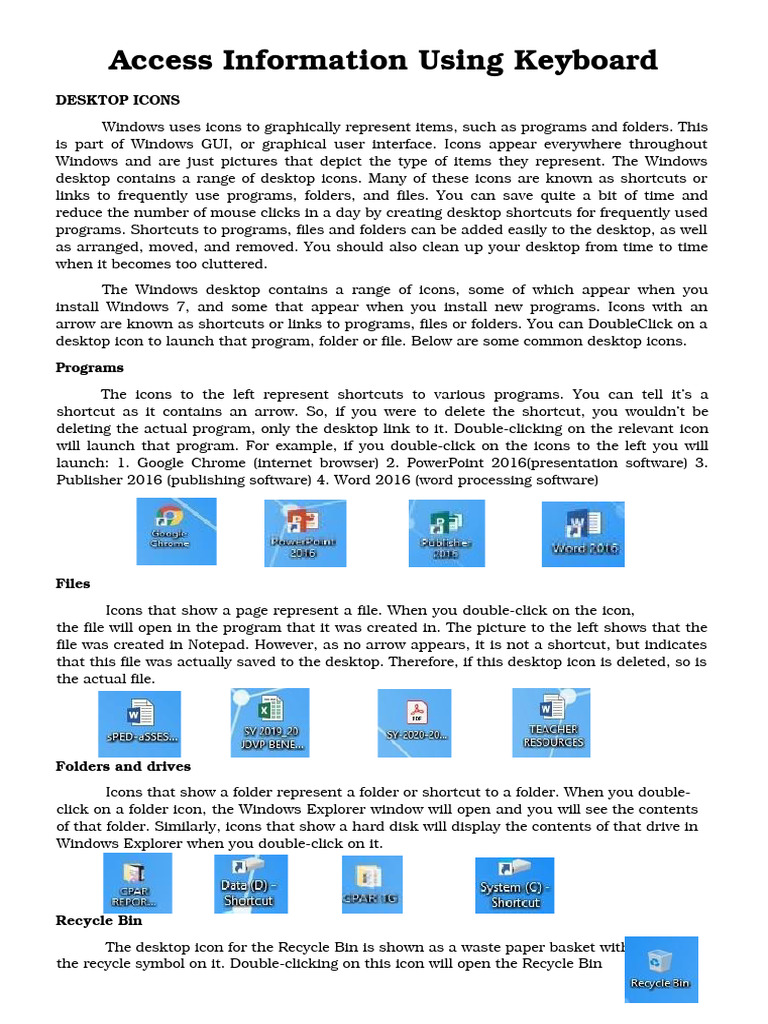 Access Information Using Keyboard | PDF | Icon (Computing) | Keyboard Shortcut