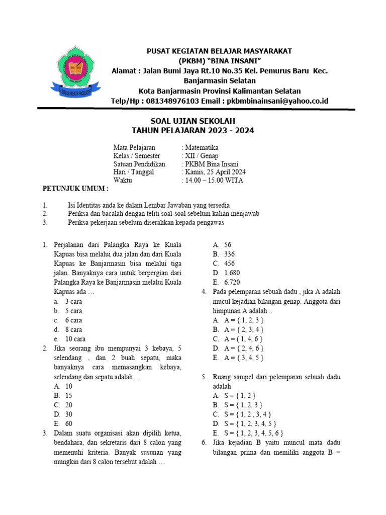 Soal Uk Matematika Paket C 2024 | PDF