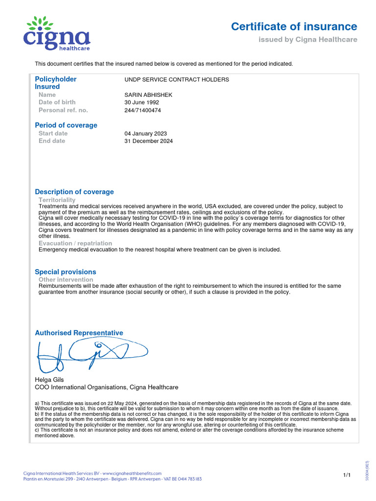 Insurance Certificate | Download Free PDF | Insurance | Health Care