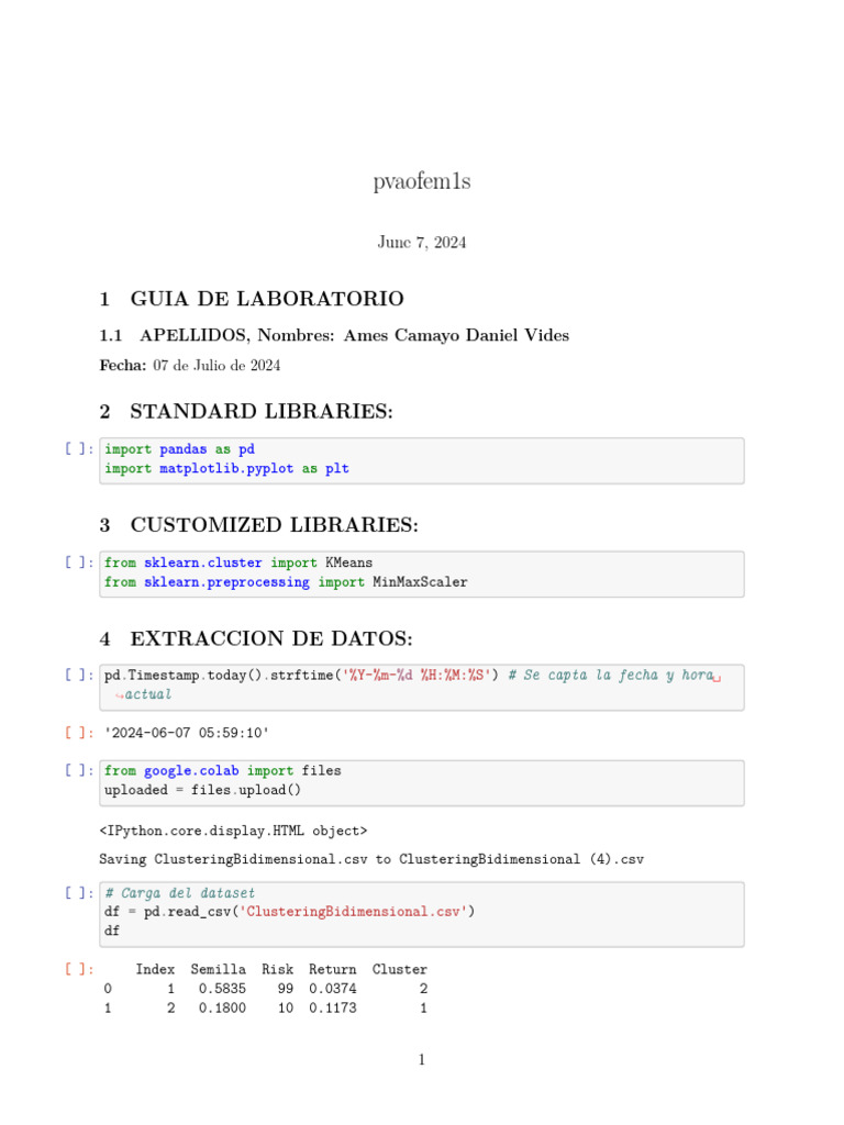 KMeans Clustering Bidimensional Daniel Ames Camayo | PDF | Statistical Data Types | Machine Learning