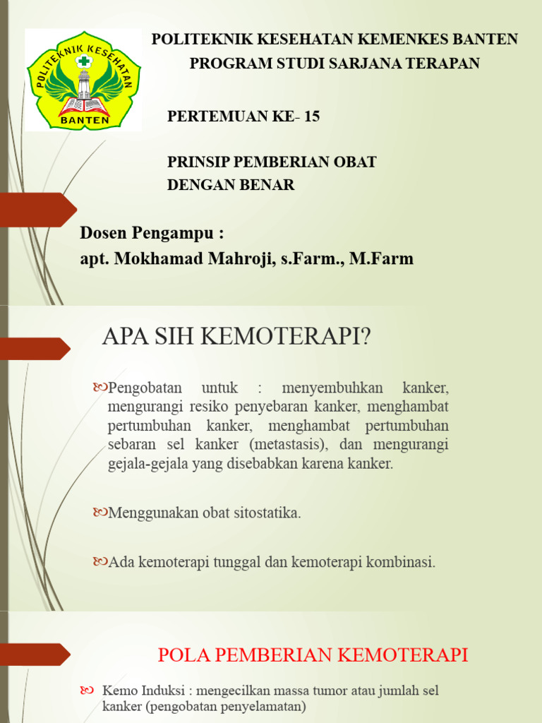 Prinsip Pemberian Kemoterapi dan Transfusi | PDF | Sains & Matematika