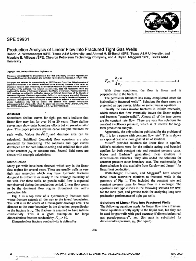 SPE 39931 (1998) Production Analysis of Linear Flow Into Fractured ...