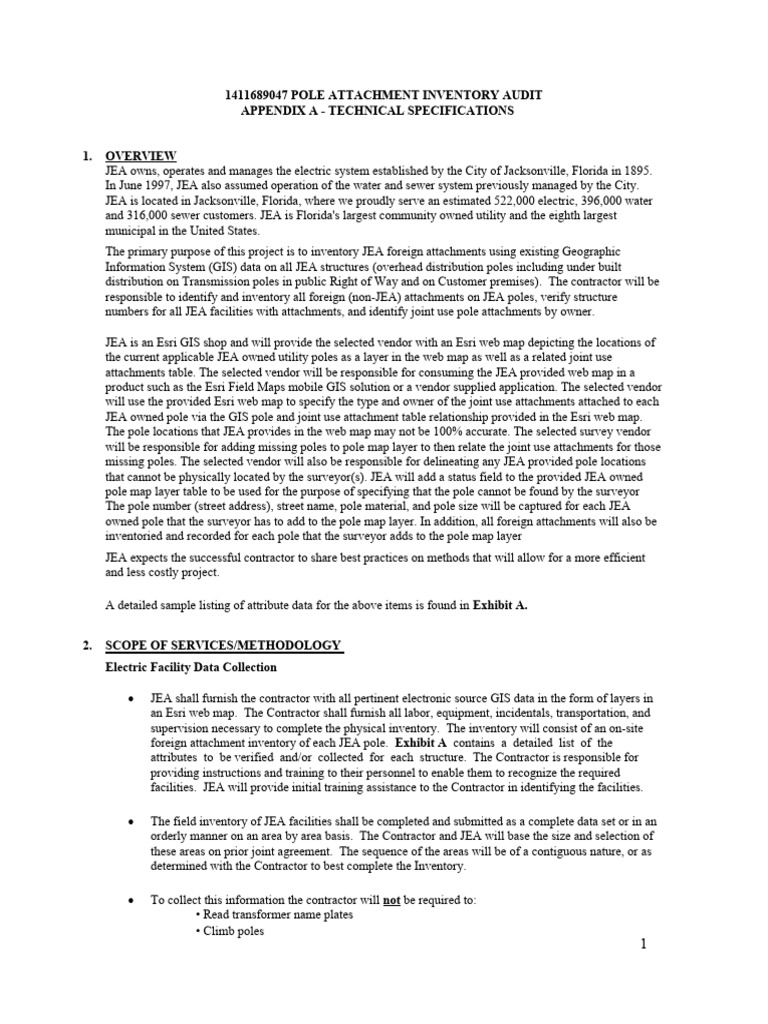 Pole Attachment Inventory Audit Appendix A - Technical Specifications | PDF | Geographic ...