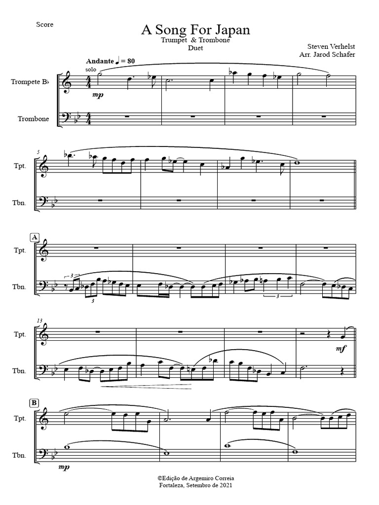 A Song For Japan Trumpet and Trombone | PDF | Marching Bands | Music