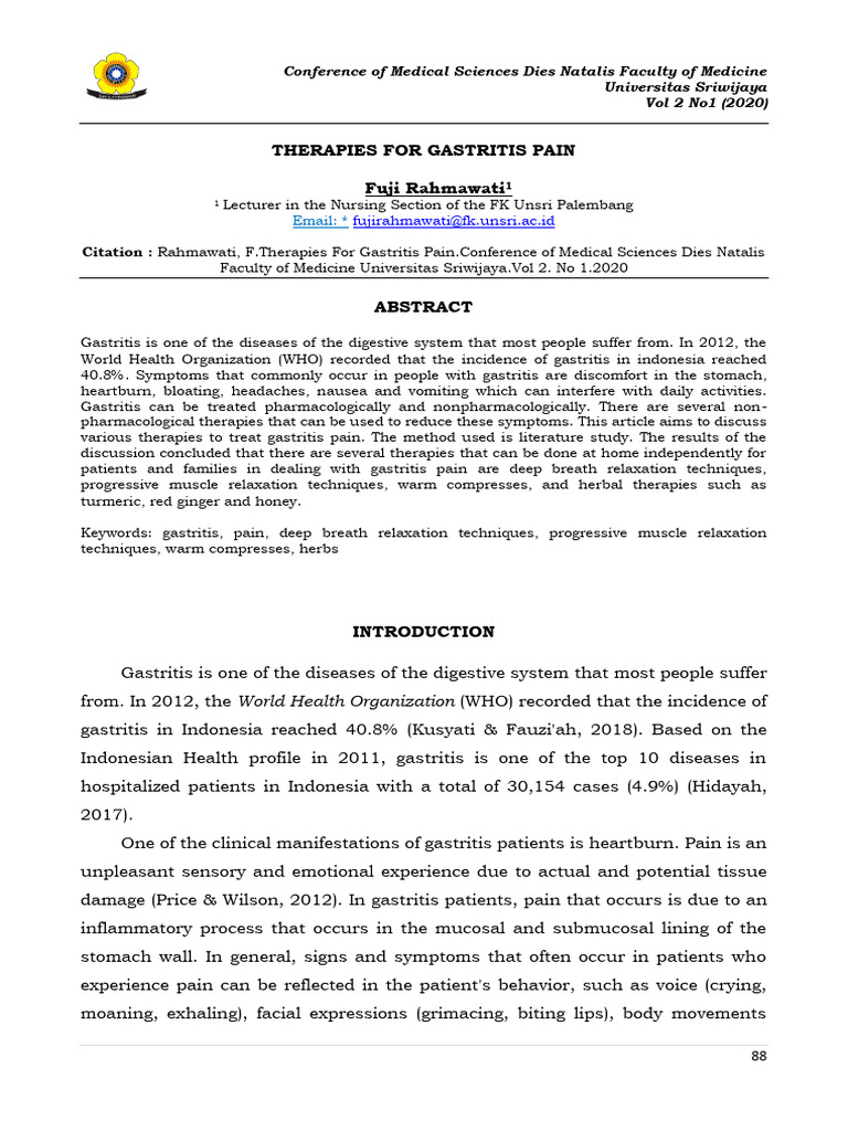 Therapies For Gastritis Pain Fuji Rahmawati | PDF | Stomach | Clinical ...