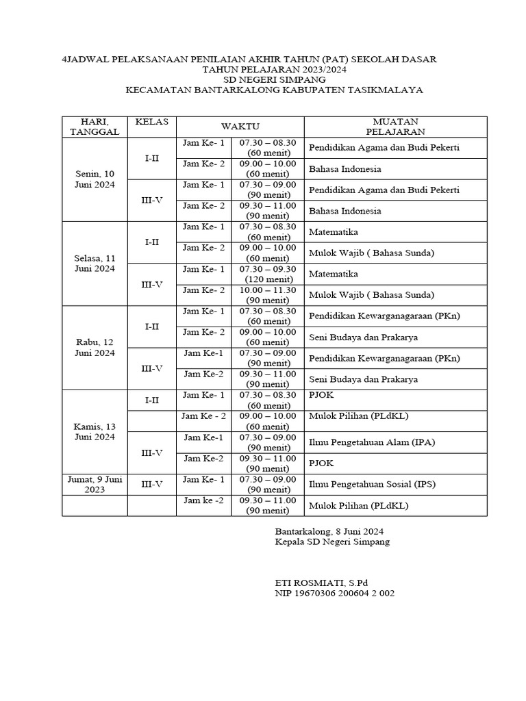 Jadwal Pat 2023 | PDF
