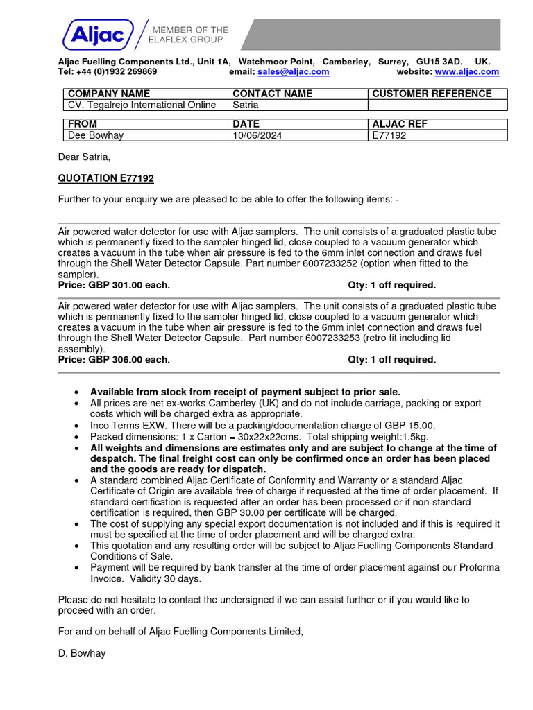 Aljac Fuelling Components LTD., Unit 1A, Watchmoor Point, Camberley ...