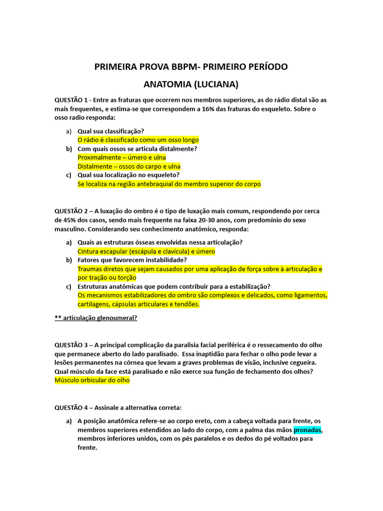 Primeira Prova BBPM Atualizada e Respondida | PDF | Mitose | Célula (Biologia)