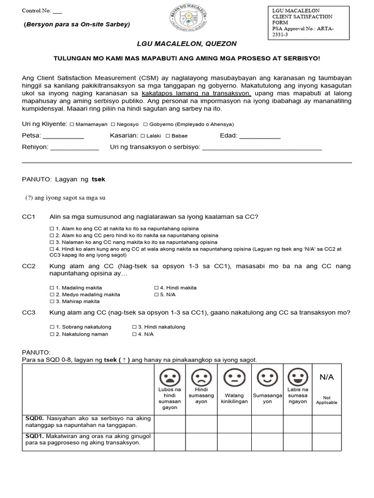 Annex A.ii - CSM Questionnaire v2 TAGALOG 2023 - Updated | PDF