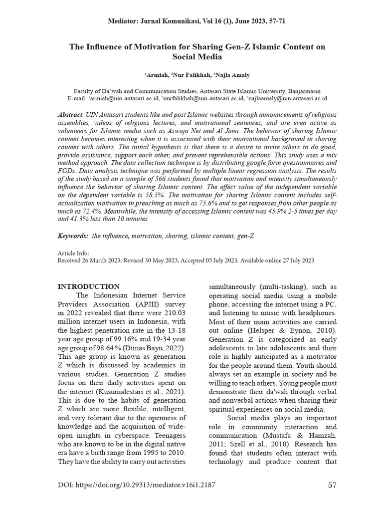 Gen-z Islamic Content | PDF | Multicollinearity | Errors And Residuals