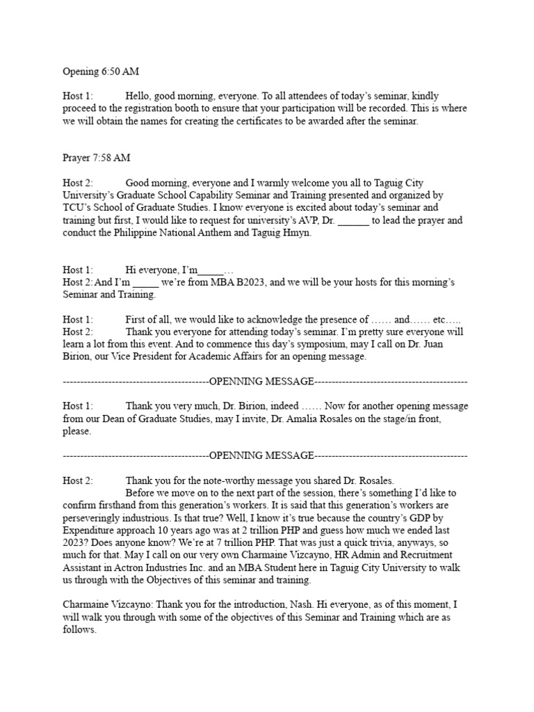 Programme Script for Hosts | Download Free PDF | Startup Company ...