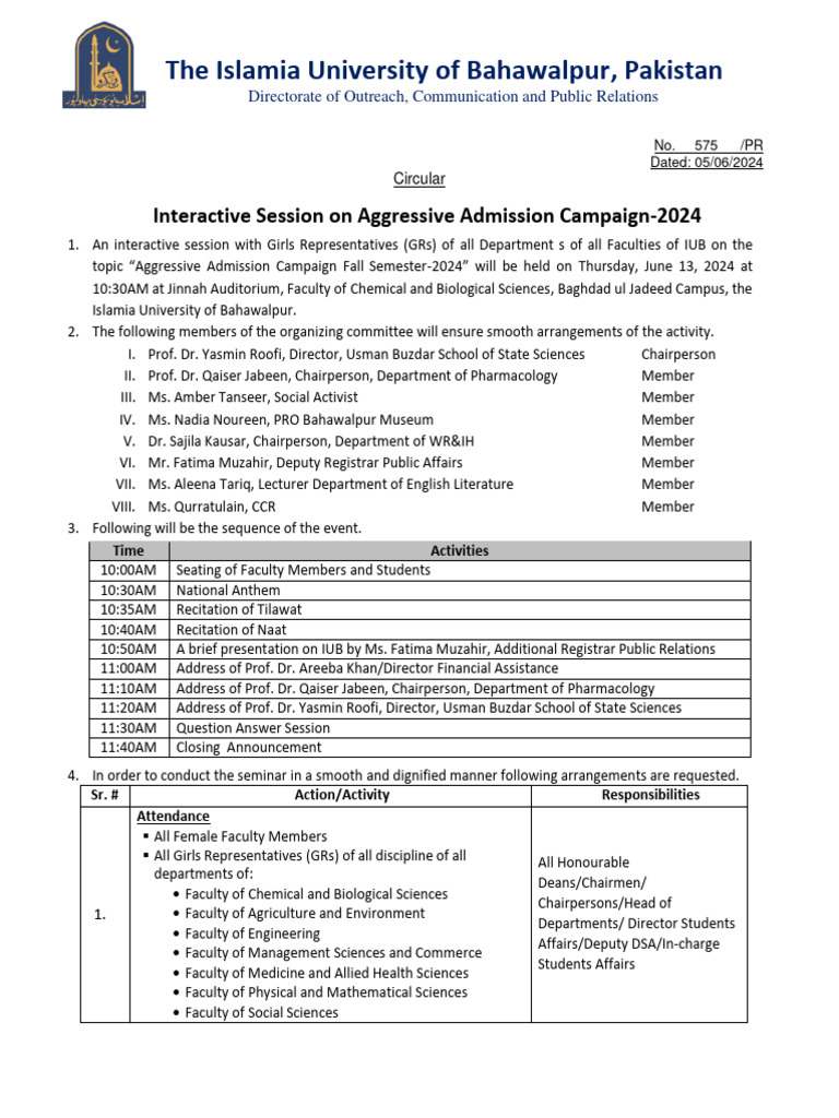 Interactive Session With GRs On Aggressive Admission Campaign-2024 | PDF | Science