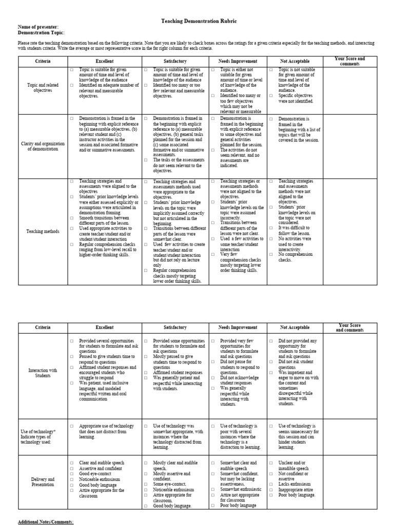 Teaching Demonstration Rubric | PDF | Reading Comprehension | Teaching