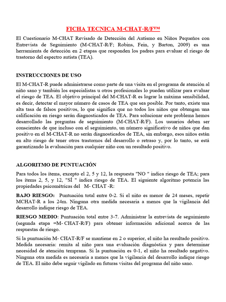 Ficha Tecnica M-Chat | PDF | Espectro autista