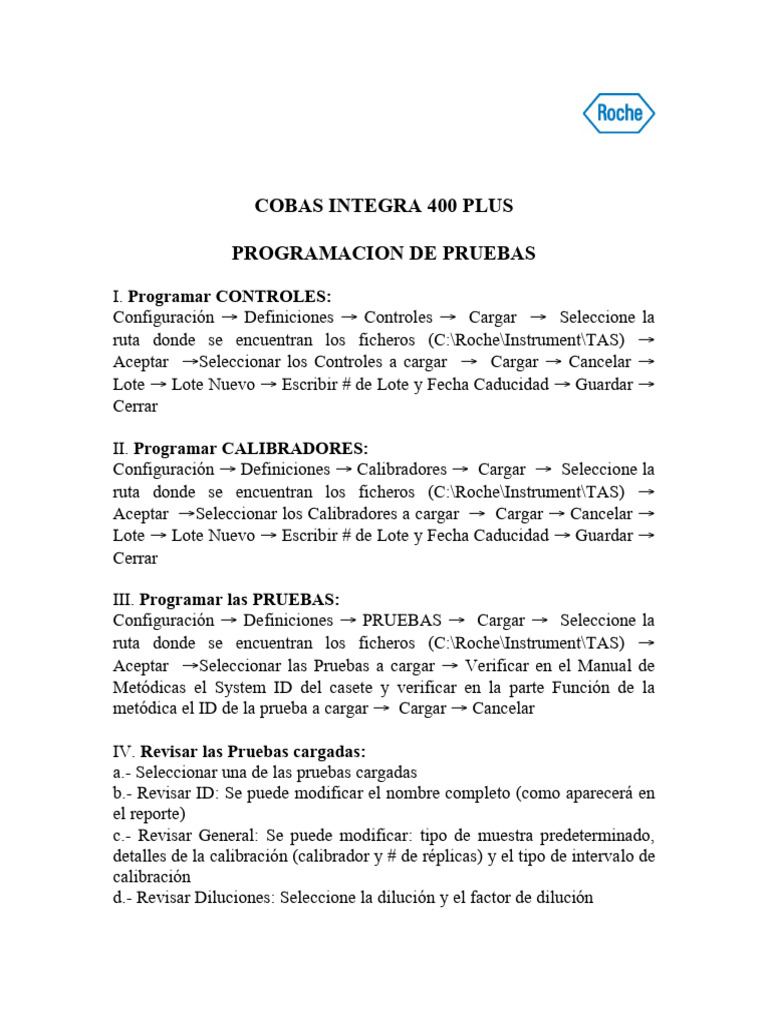 5 Programación Pruebas Cobas Integra 400 Plus | PDF | Calibración | Informática