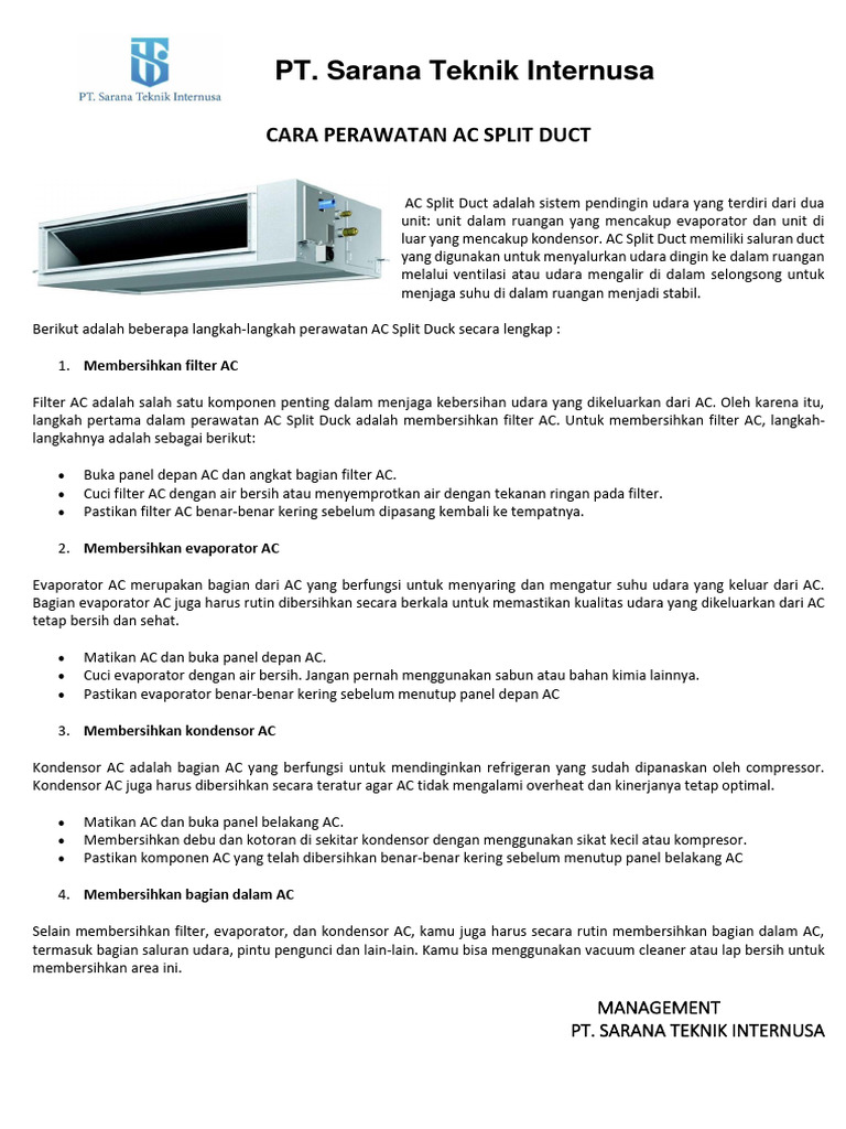 Perawatan AC Split Duct yang Efektif | PDF | Komputer | Teknologi ...