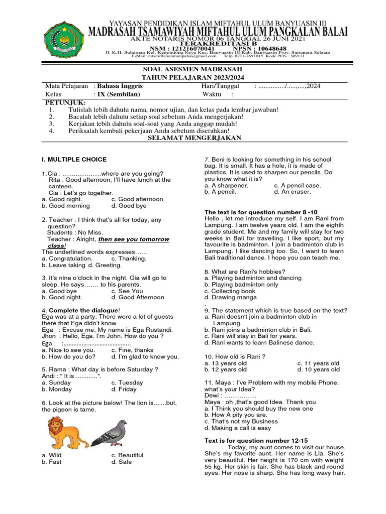 Soal Am Bahasa Inggris | PDF | Tea | Foods