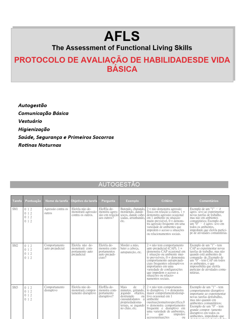 AFLS - Habilidades Básicas de Vida | PDF