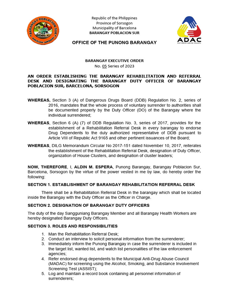 BADAC referral desk 2023 | PDF | Drug Rehabilitation | Government