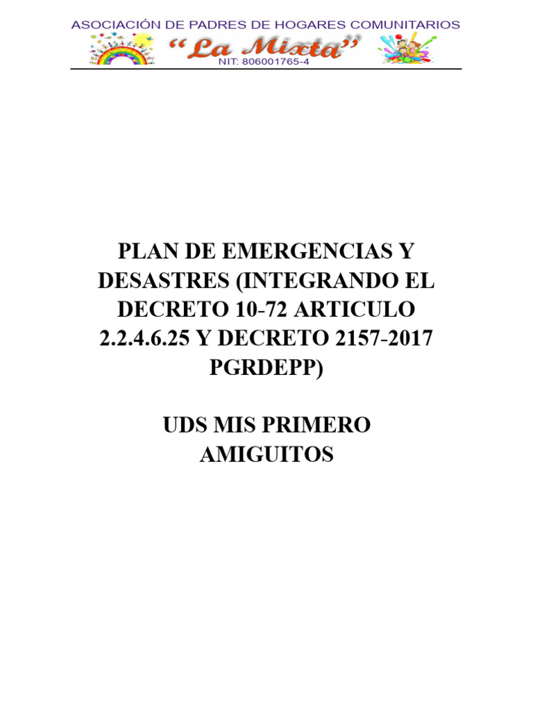 Plan de Gestion de Riesgos de Desastres La Mixta Dimf-2024 | PDF | Riesgo | Seguridad y salud ...