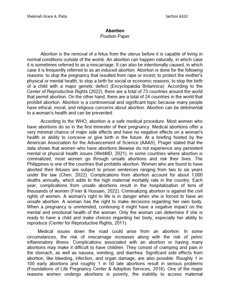 Position Paper_Abortion | PDF | Abortion | Reproductive Rights