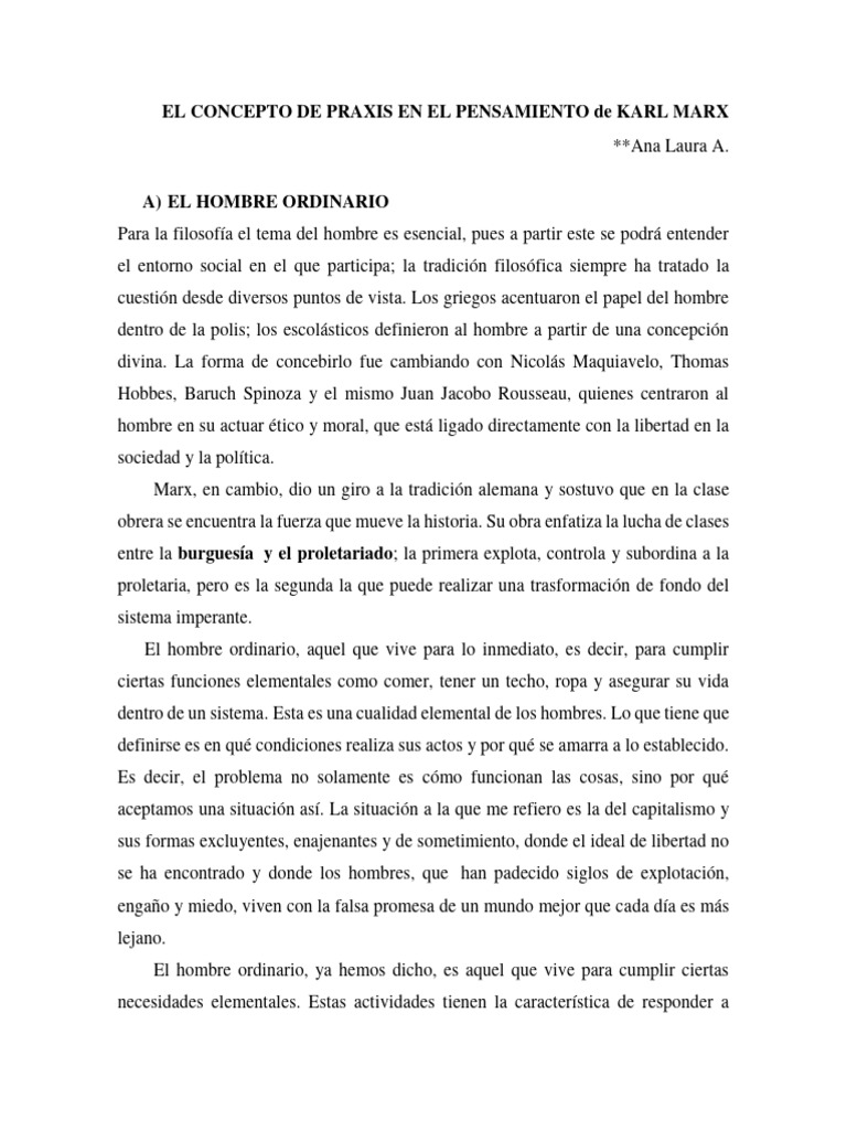 EL CONCEPTO DE PRAXIS EN EL PENSAMIENTO de KARL MARX | PDF | La teoría ...