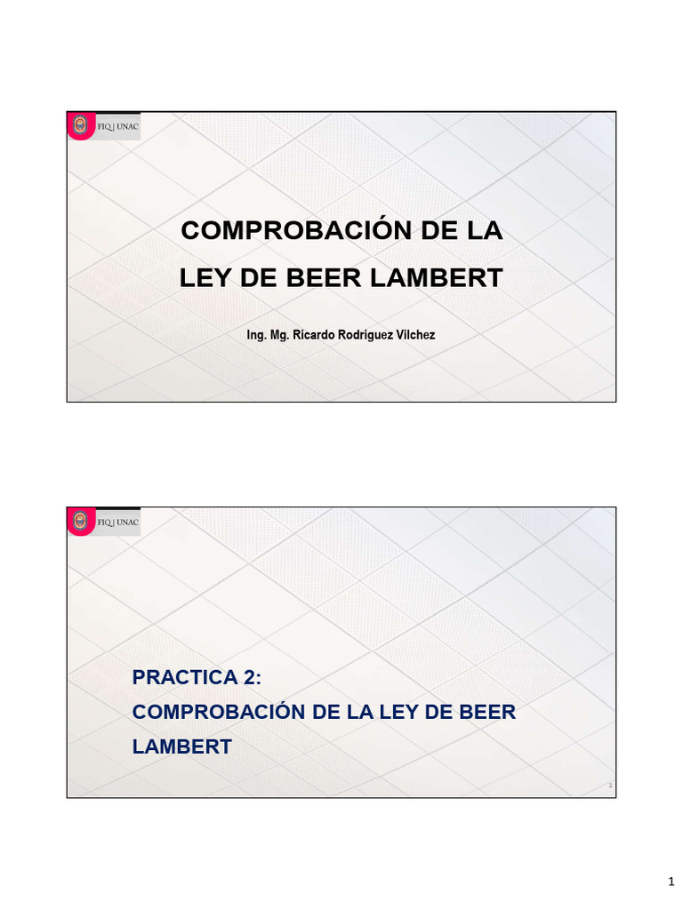 Sesión 02 Ley de Beer Lambert (1) | PDF | Concentración | Química analítica