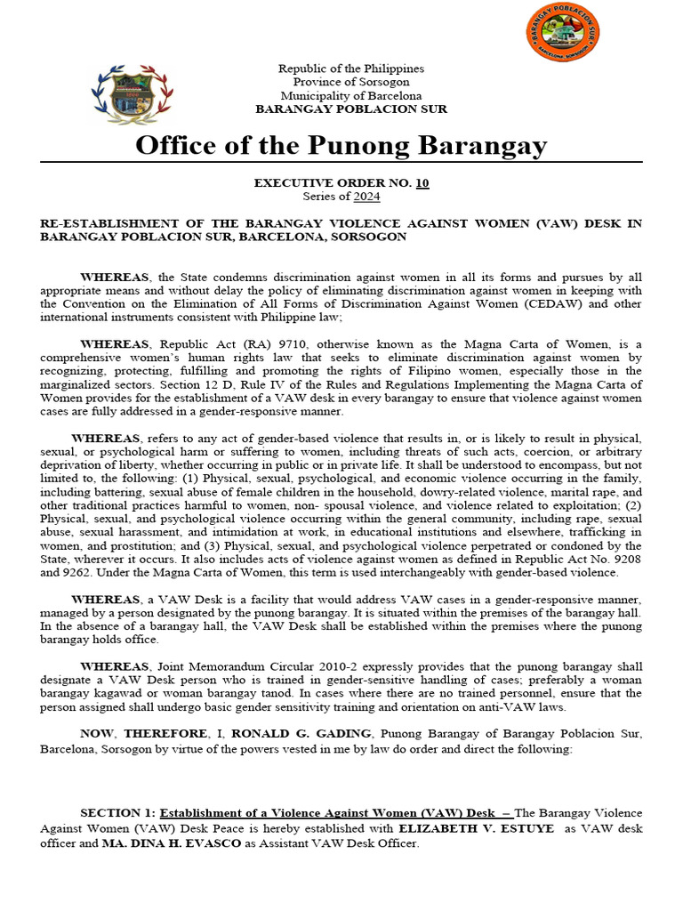 VAW Desk and Officer | PDF | Violence Against Women | Domestic Violence