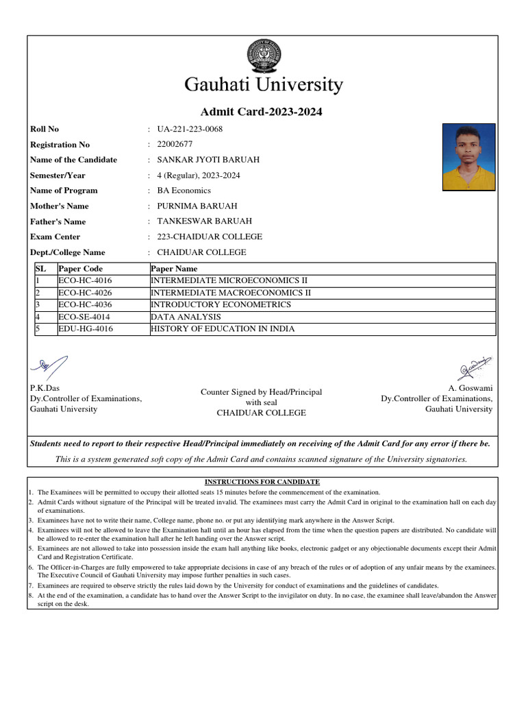 Admit Card-2023-2024 | PDF