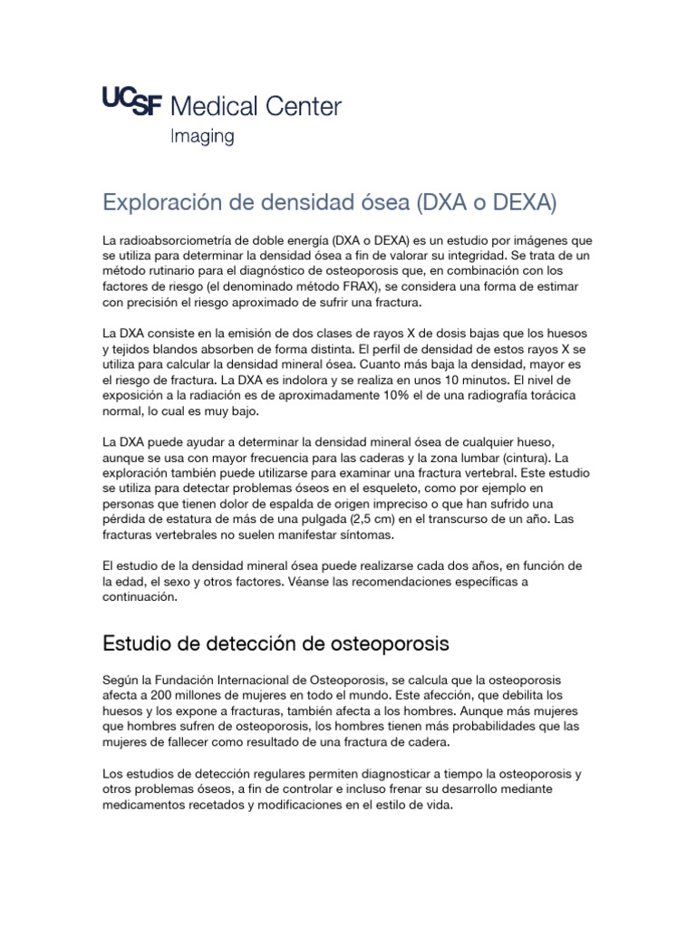 Bone Density Scan DXA Espanol | PDF | Osteoporosis | Hueso