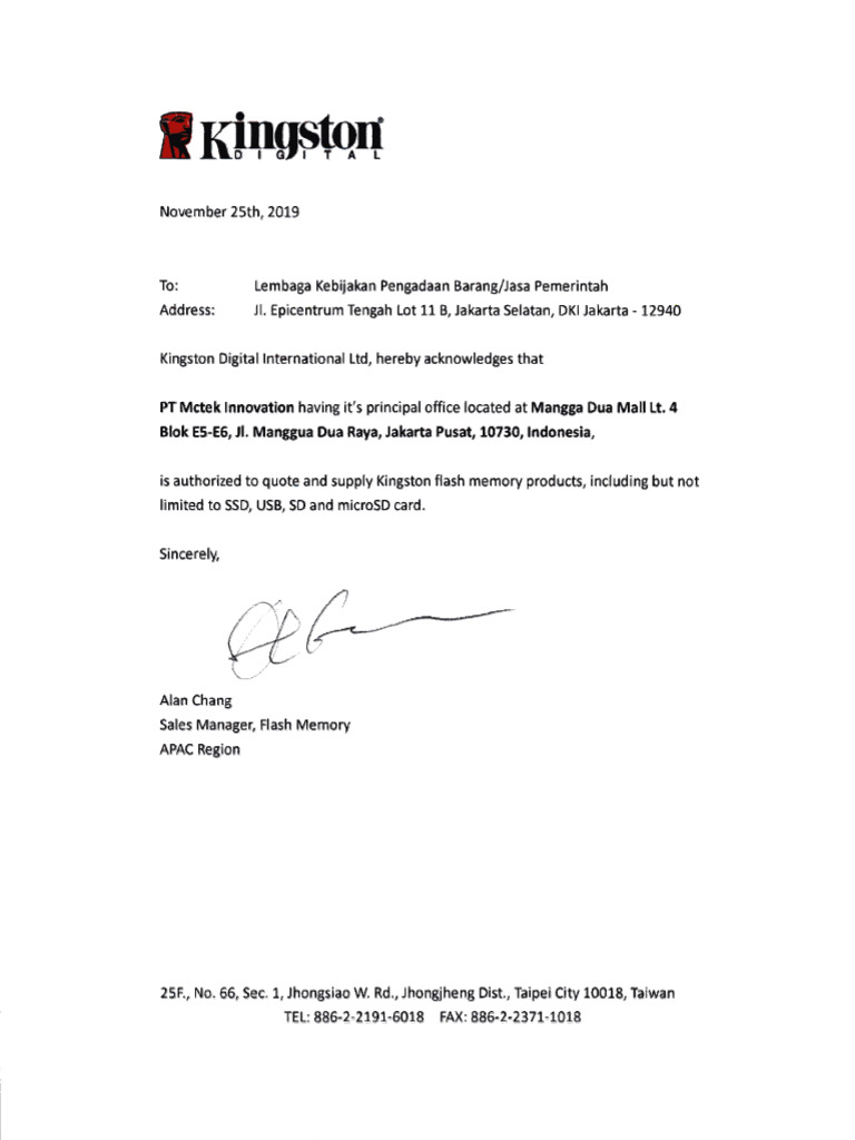Supporting Letter - Mctek LKPP0001 | PDF