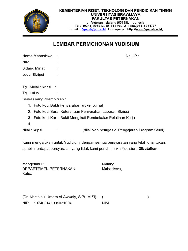 Draft Lembar Permohonan Yudisium | PDF