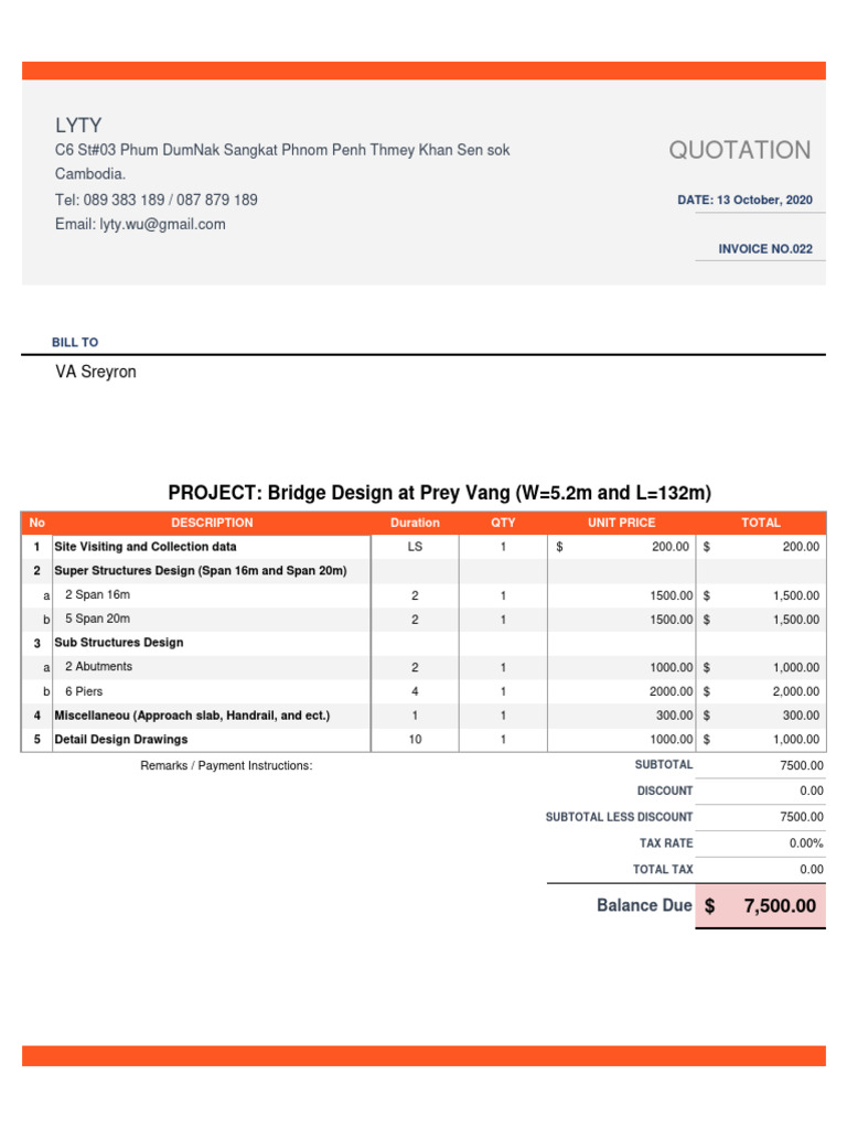 Quotation For Bridge Design | PDF