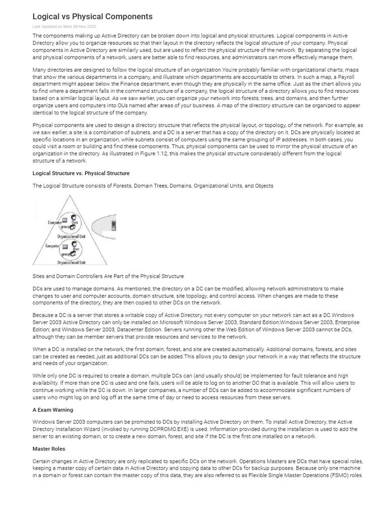 Logical vs Physical Components - Active Directory Infrastructure ...