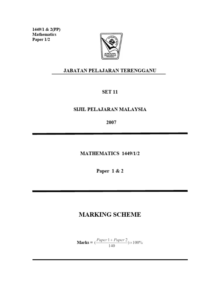 Spm 2007 Mathematics Marking Scheme Pdf