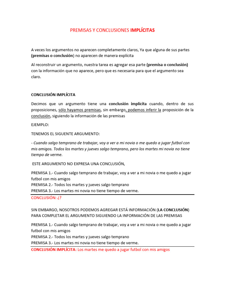Premisas y Conclusiones Implícitas | PDF | Inferencia | Argumento