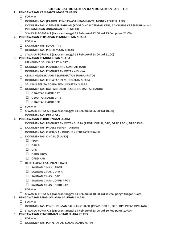 CHECKLIST PENGAWASAN PTPS Fix | PDF CHECKLIST PENGAWASAN PTPS Fix | PDF