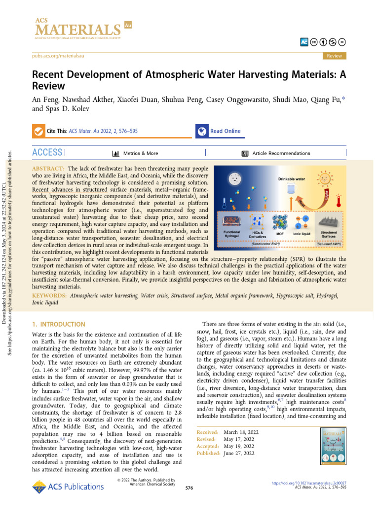 feng-et-al-2022-recent-development-of-atmospheric-water-harvesting ... feng-et-al-2022-recent-development-of-atmospheric-water-harvesting ...