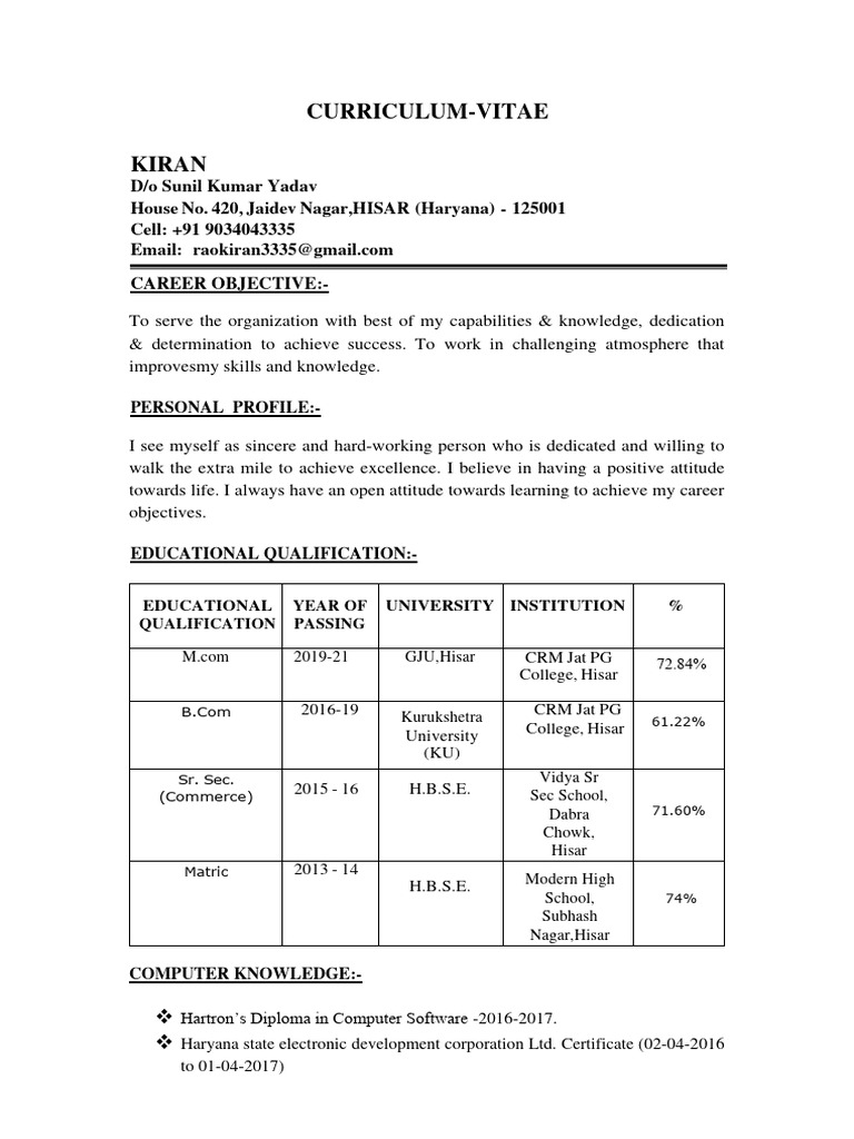 Curriculum-Vitae Kiran | PDF